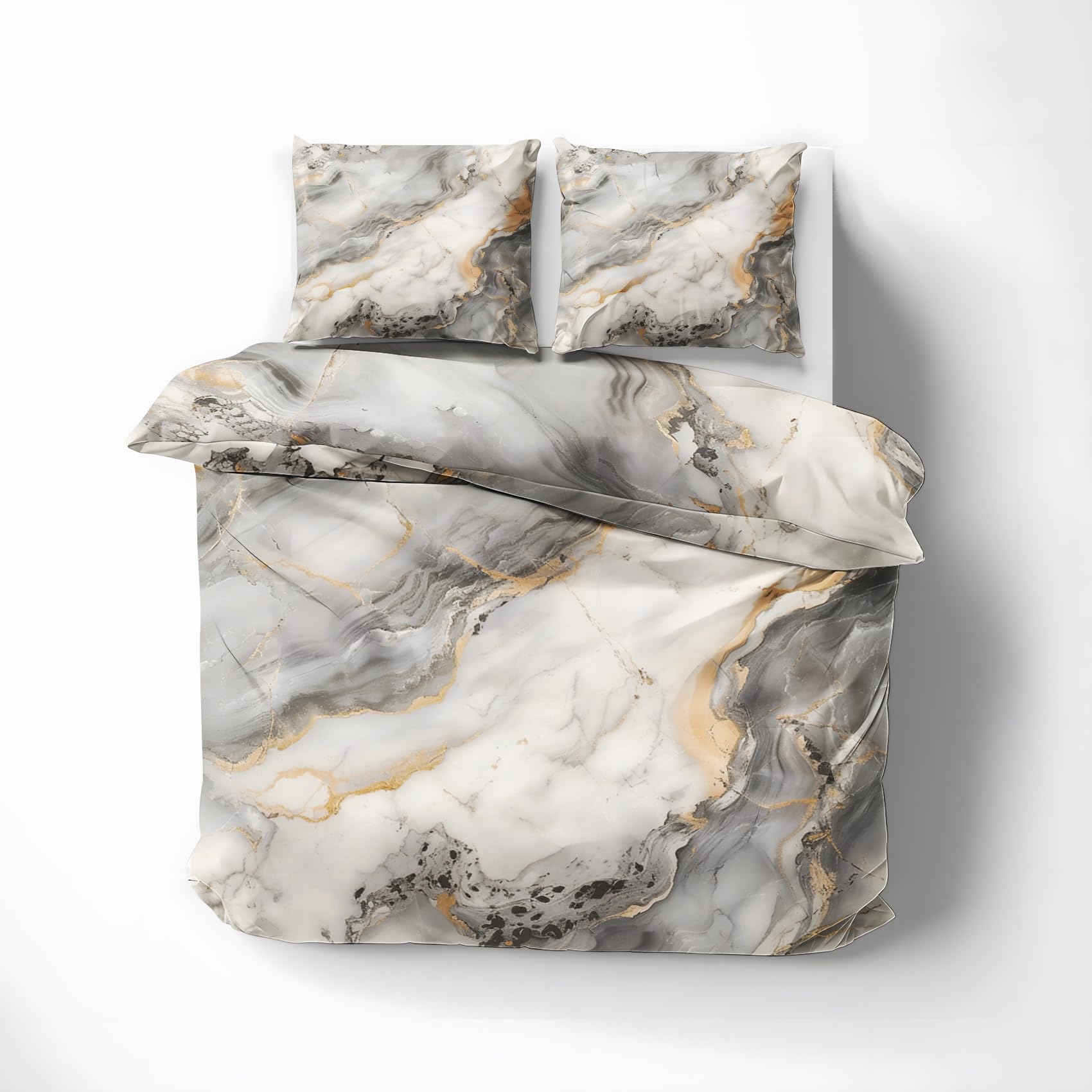 Grey Marble Duvet Cover Full Size, Super Soft Microfiber Washed, Marble Abstract Comforter Cover, Bedding Set with Zipper Closure, 3 Pieces, 1 Duvet Cover 80βx90β & 2 Pillow Shams (No Comforter)