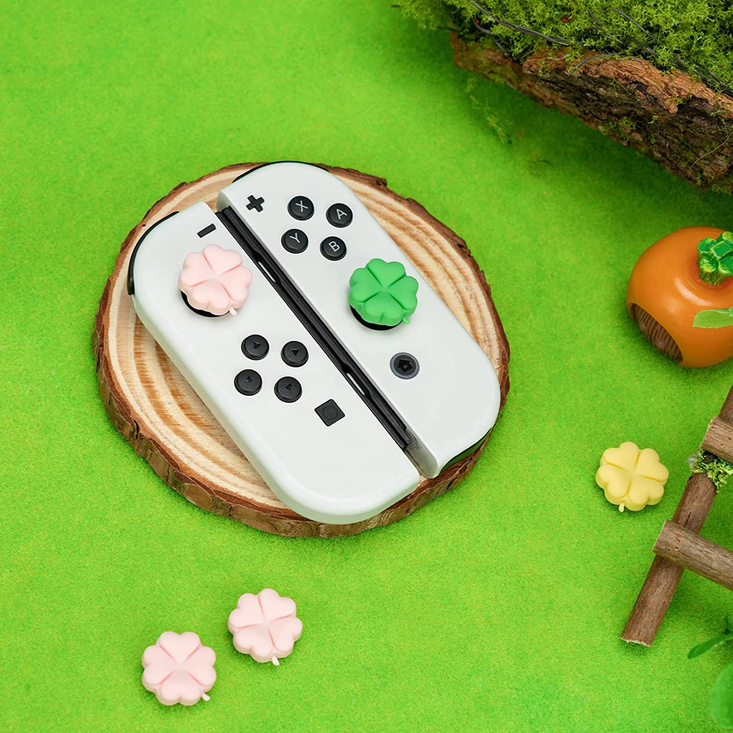 GeekShare Cute Silicone Joycon Thumb Grip Caps, Joystick Cover Compatible with Nintendo Switch/OLED/Switch Lite,4PCS - Lucky Clover