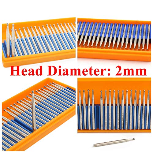 JINGLING Diamond Ball Burrs 2mm Round Grinding Bits Stone Shank 2.35 Pack of 30Pcs