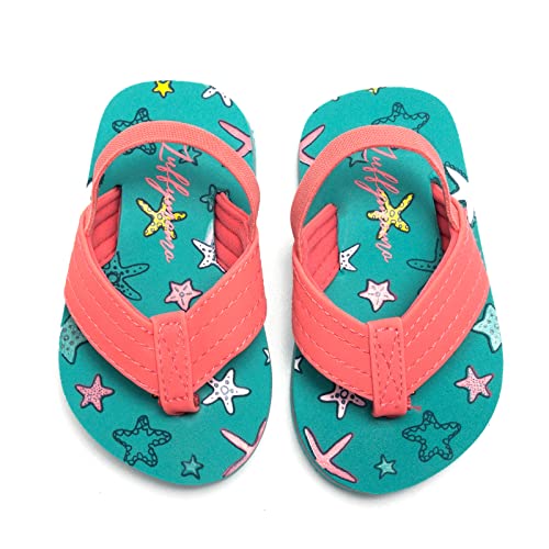Luffymomo Unisex Kids Open-Toe Sandals Summer Beach Water Slides Flip Flops(Toddler/Little Kid)(1 Little Kid Coral & Bluish green)