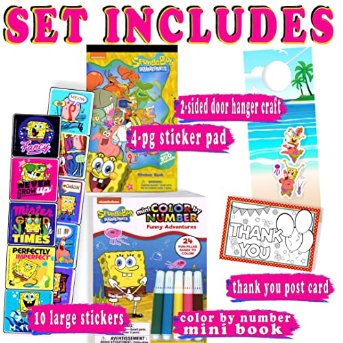 Spongebob Squarepants Stickers Activity Set- Bundle Includes Spongebob Coloring Book, Spongebob Stickers, and Door Hanger Craft, with Thank You Card to Color and Mail
