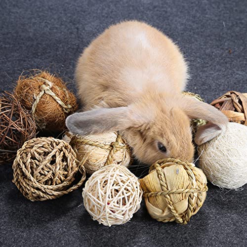 DAMPET Small Animals Play Balls, Chew Grass Balls & Rolling Chew Toys for Bunny, Improve Pets Dental Health for Rabbit, Chinchilla, Guinea Pigs, Hamsters, Gerbils, Rats, Mice (9 Pieces)