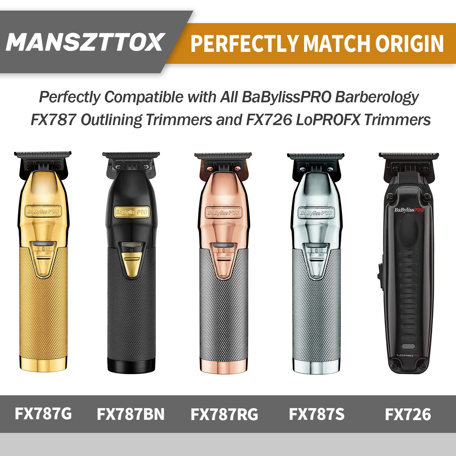 FX707Z Replacement Blades for All BaBylissPRO FX787 & FX726 Trimmers, DLC Replacement Blades Compatible with BaByliss Trimmer Blades, Gold