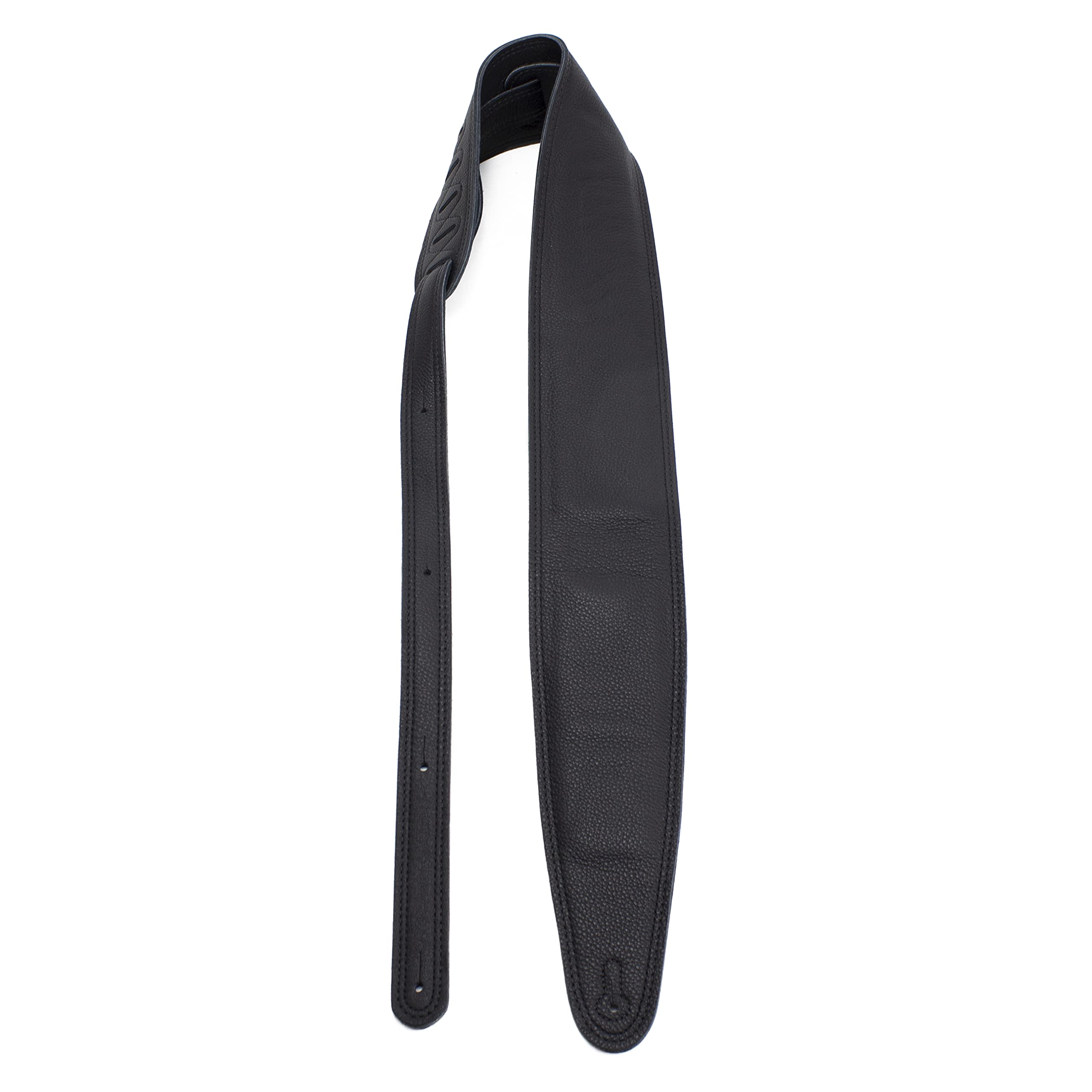 Perri's Leathers, Padded Leather Guitar Strap, Black, Anti-Slip, Classic, Suitable for Each Level, Adjustable from 41" to 56" Inch, Compatible w/All Button Lock Systems