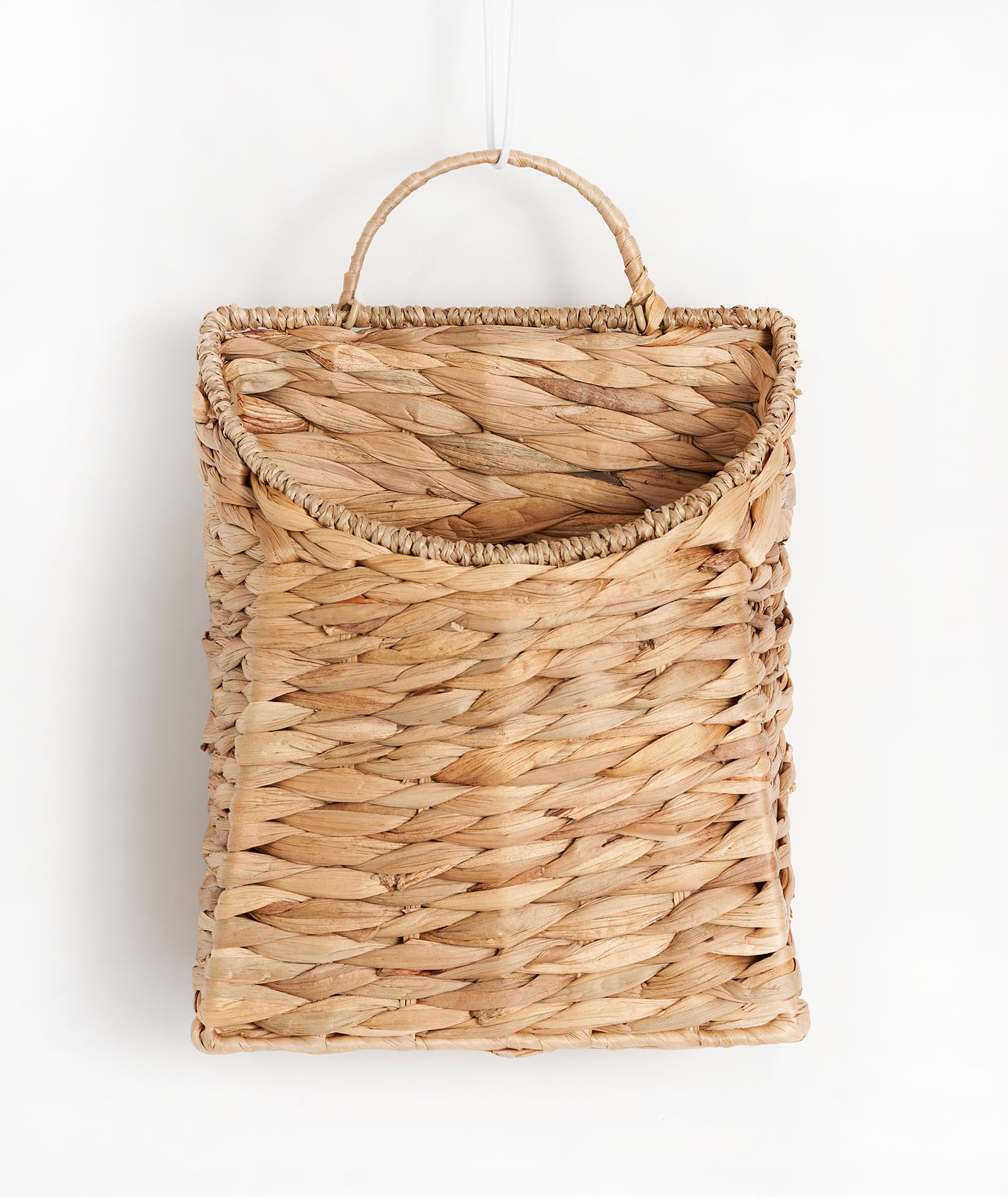 Hanging Basket, Woven Hyacinth,100% Handmade Wall Mount Storage Organize, Hangable Front Door Baskets for Flowers& Mail, Wicker Handmade Open Weave for organizing, Natural/Tan