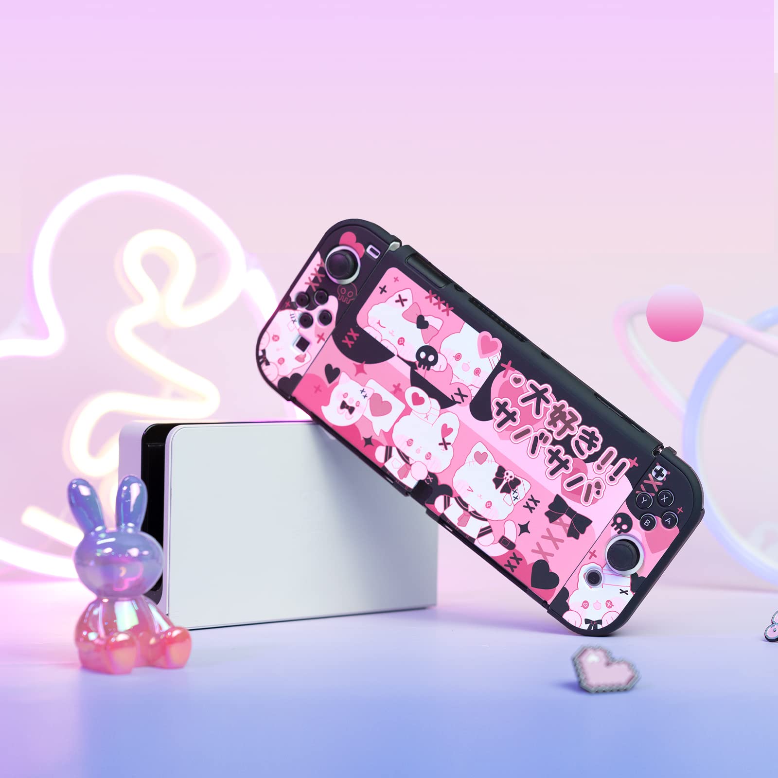 GeekShare Halloween Protective Case Slim Cover Case Compatible with Nintendo Switch OLED and Joy-Con - Shock-Absorption and Anti-Scratch - PinkHolic