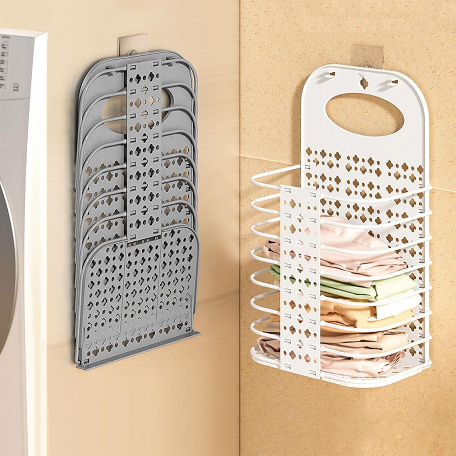 Hanging Laundry Basket - Foldable Dirty Clothes Hamper, Household Storage for Laundry, Vegetables, and Fruits (White, S)
