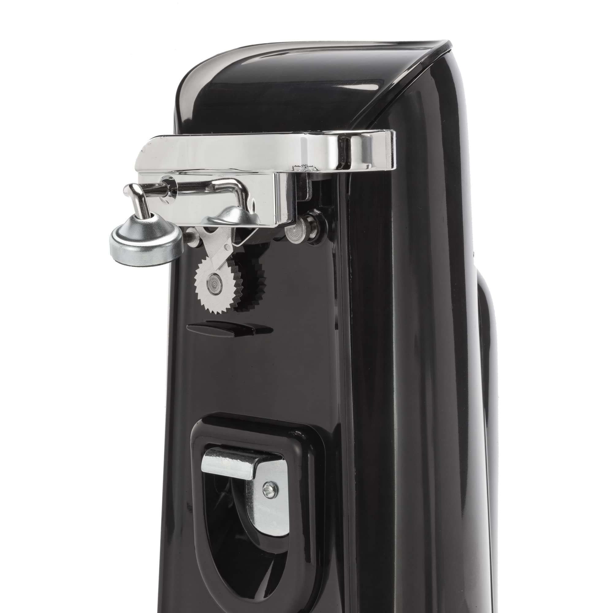 Dominion Tall Electric Can Opener, Easy Push Down Lever, Knife Sharpener, Bottle Opener & Built-In Cord Storage, Opens All Standard-Size and Pop-Top Cans, Easy to Clean, Black