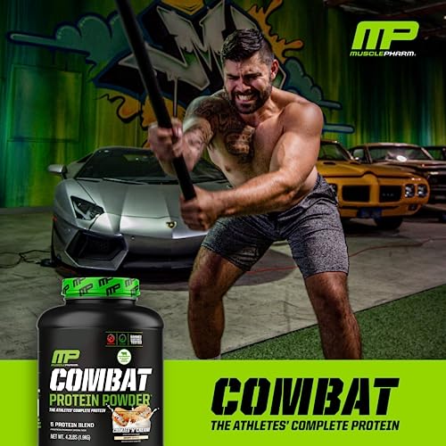 MusclePharm Combat Protein Powder, Cookies ‘N’ Cream - 4 lb - Gluten Free - 52 Servings