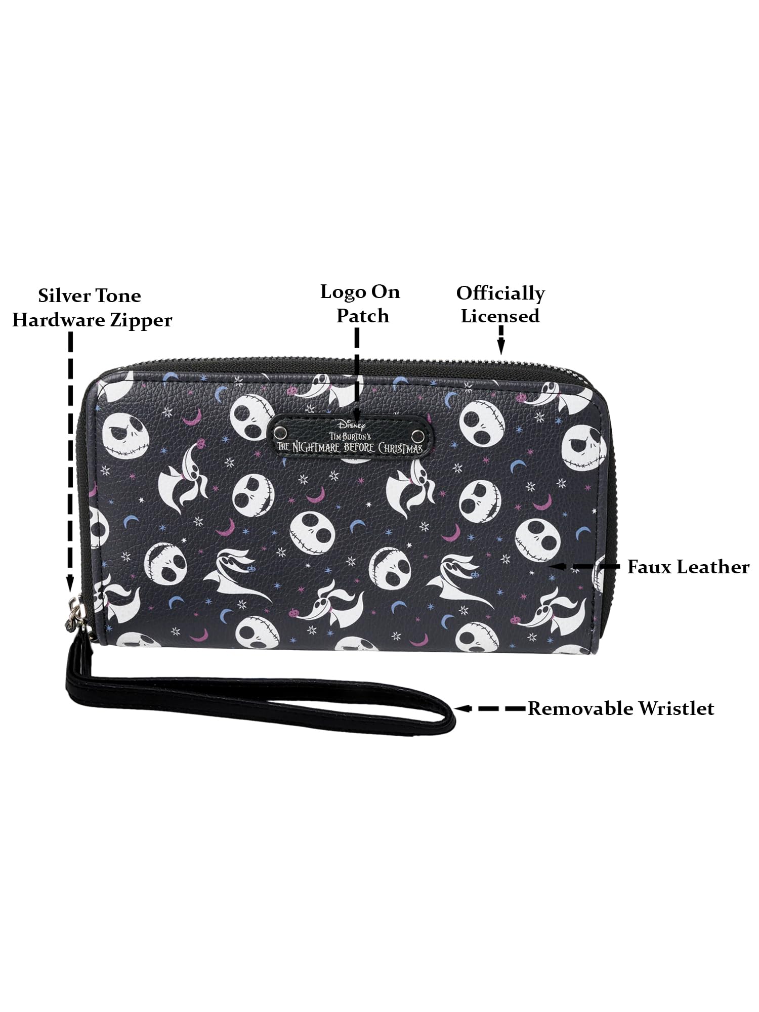 Disney Wallet Wristlet Zip Clutch Faux Leather (Jack Skellington Black)