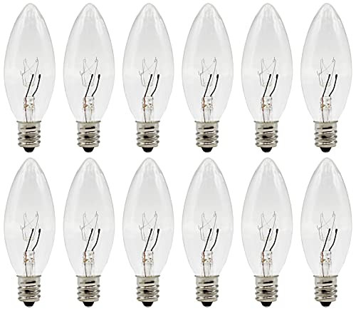 Creative Hobbies® Replacement Light Bulbs for Electric Candle Lamps, Window Candles, & Chandeliers - 7 Watt Candelabra (E12), Clear, Steady Burning, 120v 7w Bulb - Pack of 12