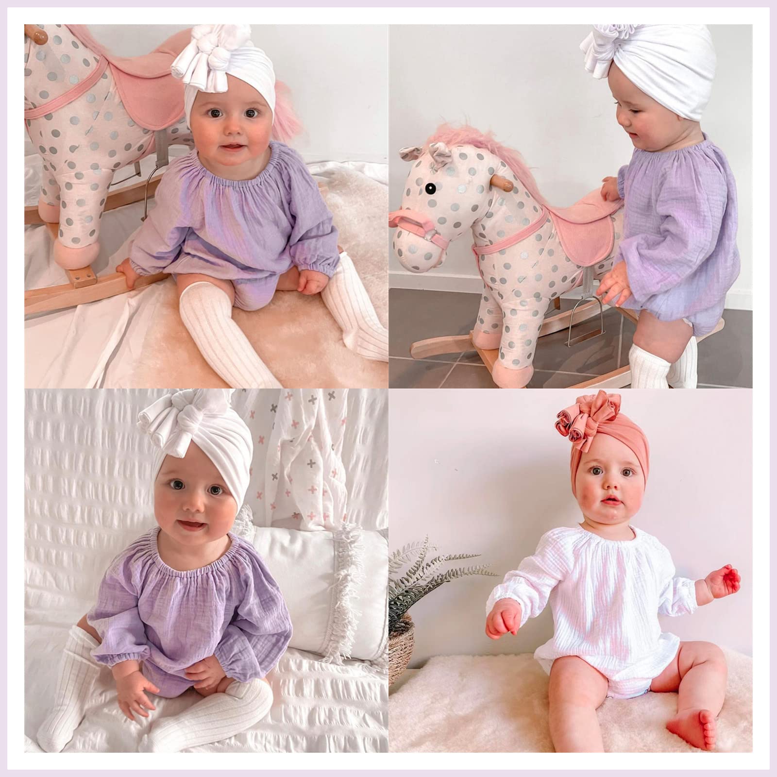 HOOLCHEAN Baby Girls' Soft Cotton Gauze Long-sleeve Bodysuits (Khaki, 0-6 Months)