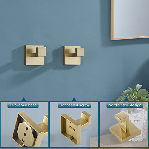 KOKOSIRI 32'' Towel Bars Bathroom 2-Tiers Ladder Bath Towel Hook Wall Mount Square Robe Hook Coat Hook Brushed Gold B5008BG-L32+B1010BG-P2