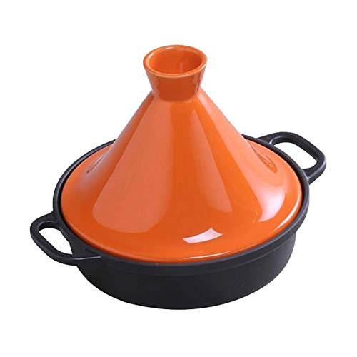 JINXIU Casserole 20Cm Cast Iron Tagine Pot, Tajine Cooking Pot with Enameled Cast Iron Base and Cone-Shaped Lid Quick & Easy Cooking for Home Kitchen,Red (Color : Orange)