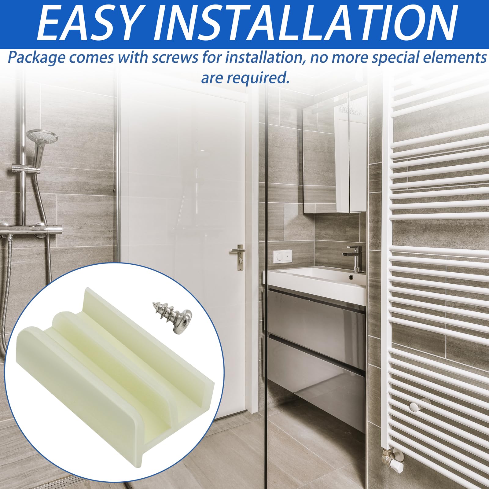 M6219 Sliding Shower Door Bottom Guide with Screws for Sliding Shower Glass Door (Top Hung) Tub Enclosure Systems Divider Track Guide Shower Door Replacement 1/2 in Channels Fits (2 Pack)