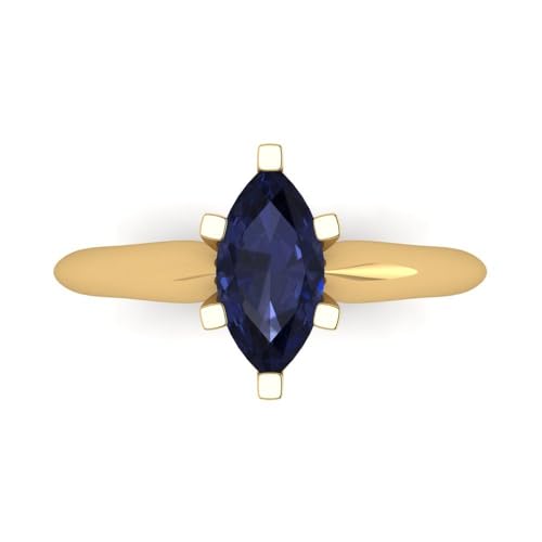 Clara Pucci 1.0 ct Marquise Cut Solitaire Simulated Blue Sapphire Engagement Bridal Promise Anniversary Ring 18K Yellow Gold Size 5.5