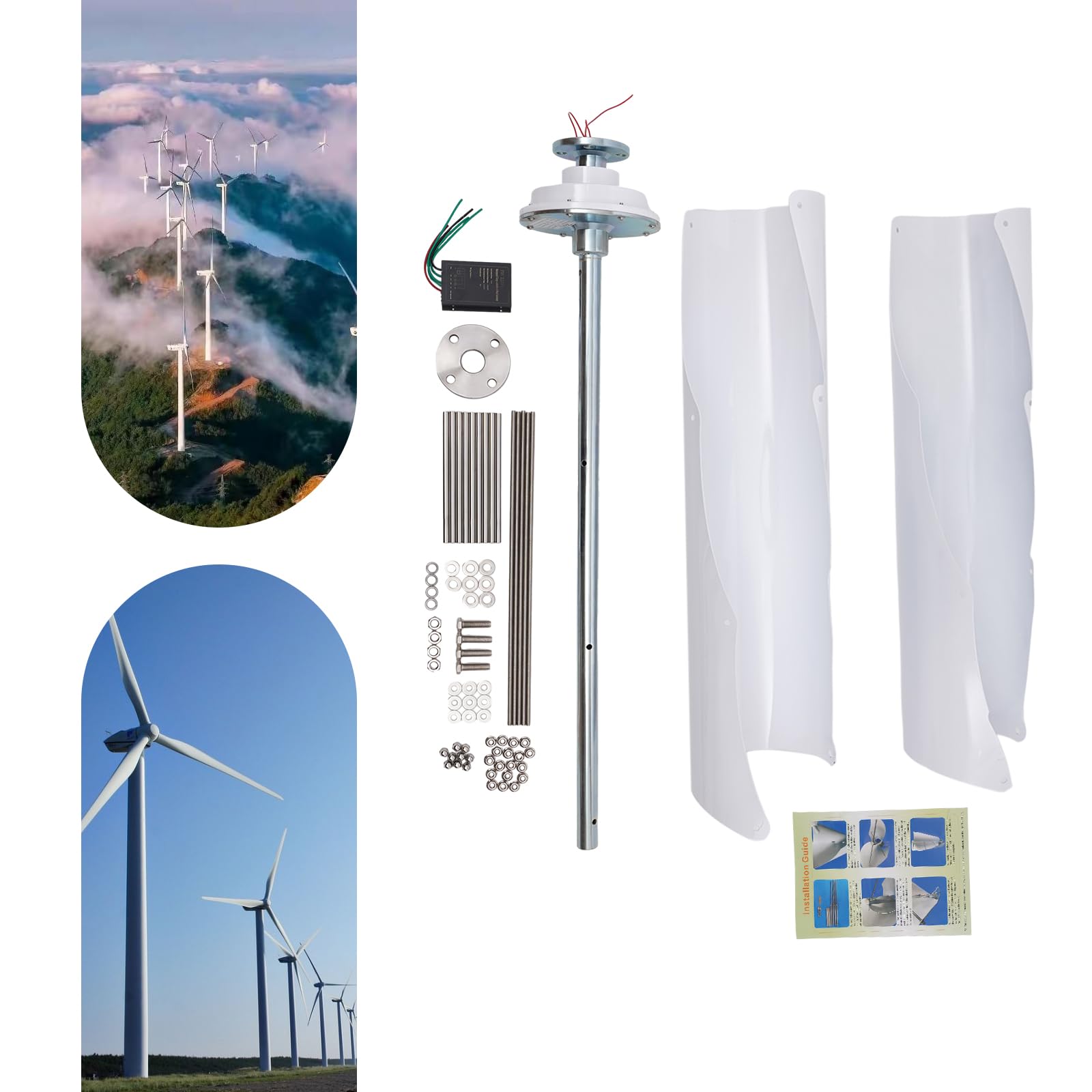 DOONARCES 400W 24V Vertical Wind Turbine Generator Kit, Helix Maglev Axis Wind Turbine Generator with 2-Blades Wind Power Generator Kit with MPPT Controller Windmill Generator System, White (24V)
