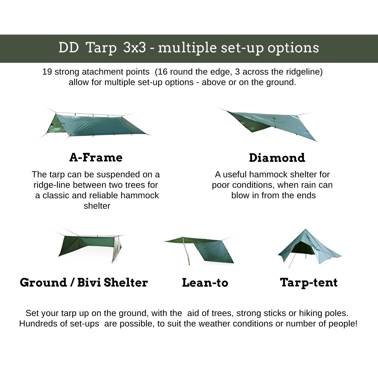 DD Hammocks - DD Tarp 3x3 - Jet Black (10ft x 10ft) - 100% Waterproof - Lightweight & Multifunctional Stealth Rainfly Tarp Tent Shelter for Bushcraft & Camping
