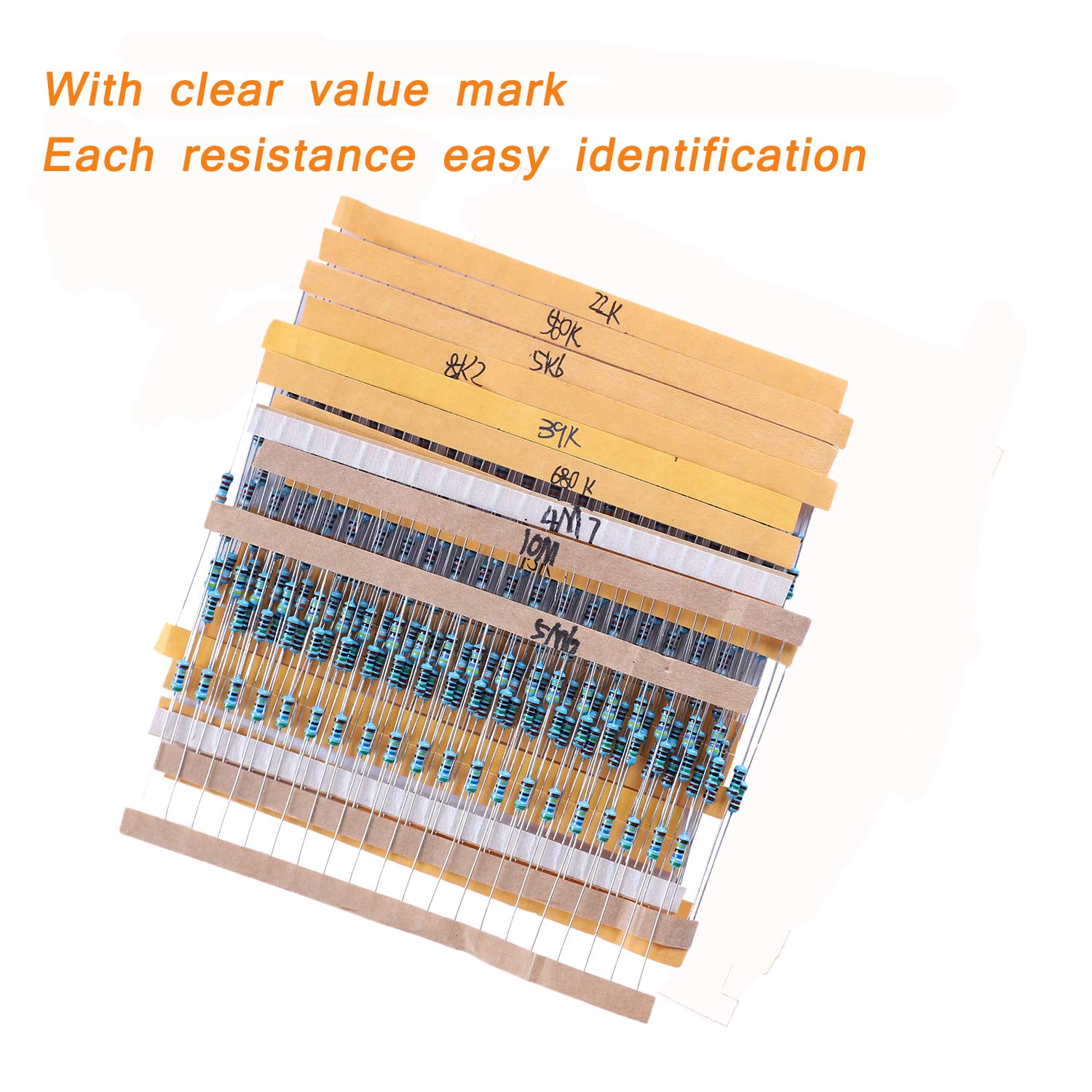 Dicrey Values Resistor Kit, 1400 Pcs 1 Ohm Resistor 1/4W Metal Film Resistors Assortment with Storage Box for DIY Projects