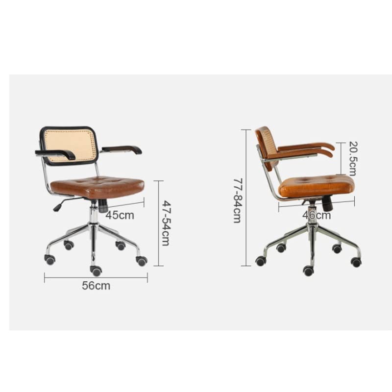 LUKEO Rattan Computer Chair Retro Rotating Chair Comfortable Study Desk Seat Breathable Armrest Office Furniture