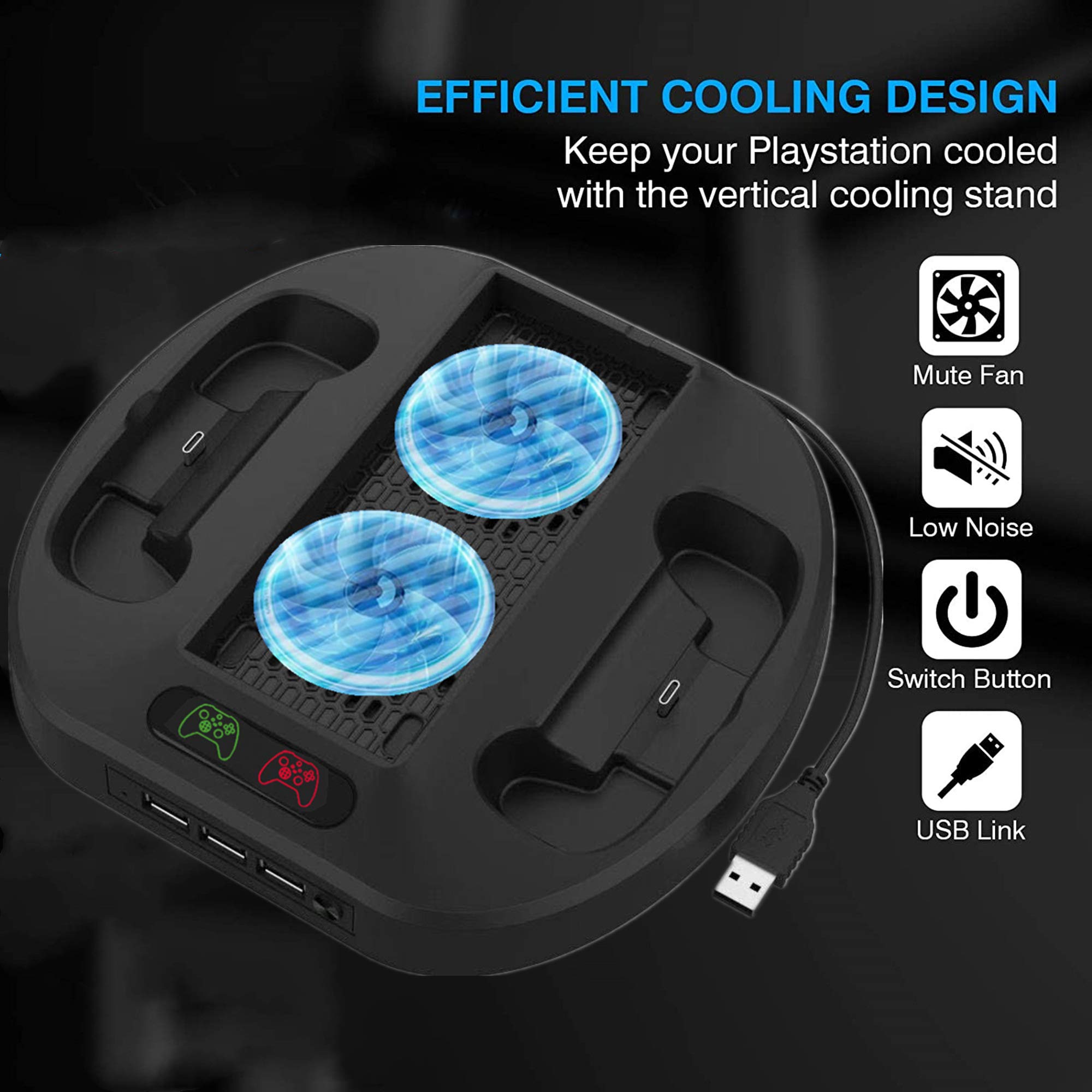 FANPL Vertical Stand Cooling Fan Station for Xbox Series S with Dual Controller Charging Dock & Organizer USB Ports & LED Indicators (Black)