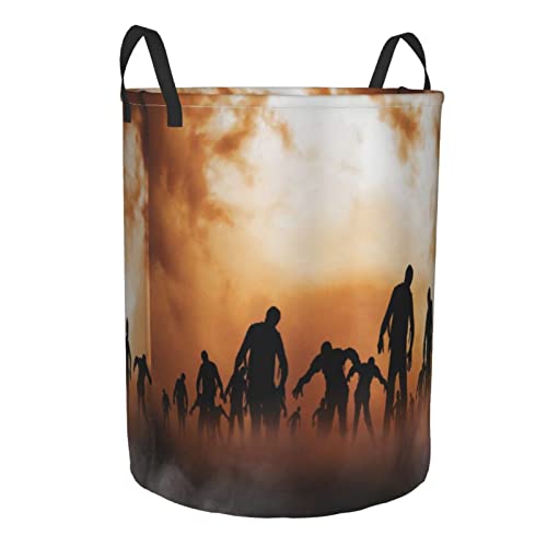 Laundry Basket,Zombies Dead Men Walking Body In The Doom Mist At Night Sky Haunted Theme,Large Canvas Fabric Lightweight Storage Basket/Toy Organizer/Dirty Clothes Collapsible Waterproof For College Dorms-Large
