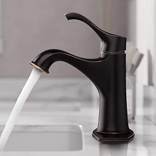 HGN Single Handle Bathroom faucets,Bathroom Faucets for Sink 1 Hole,Washbasin Faucet with Deck,Oil Rubbed Bronze,Without Pop Up Drain