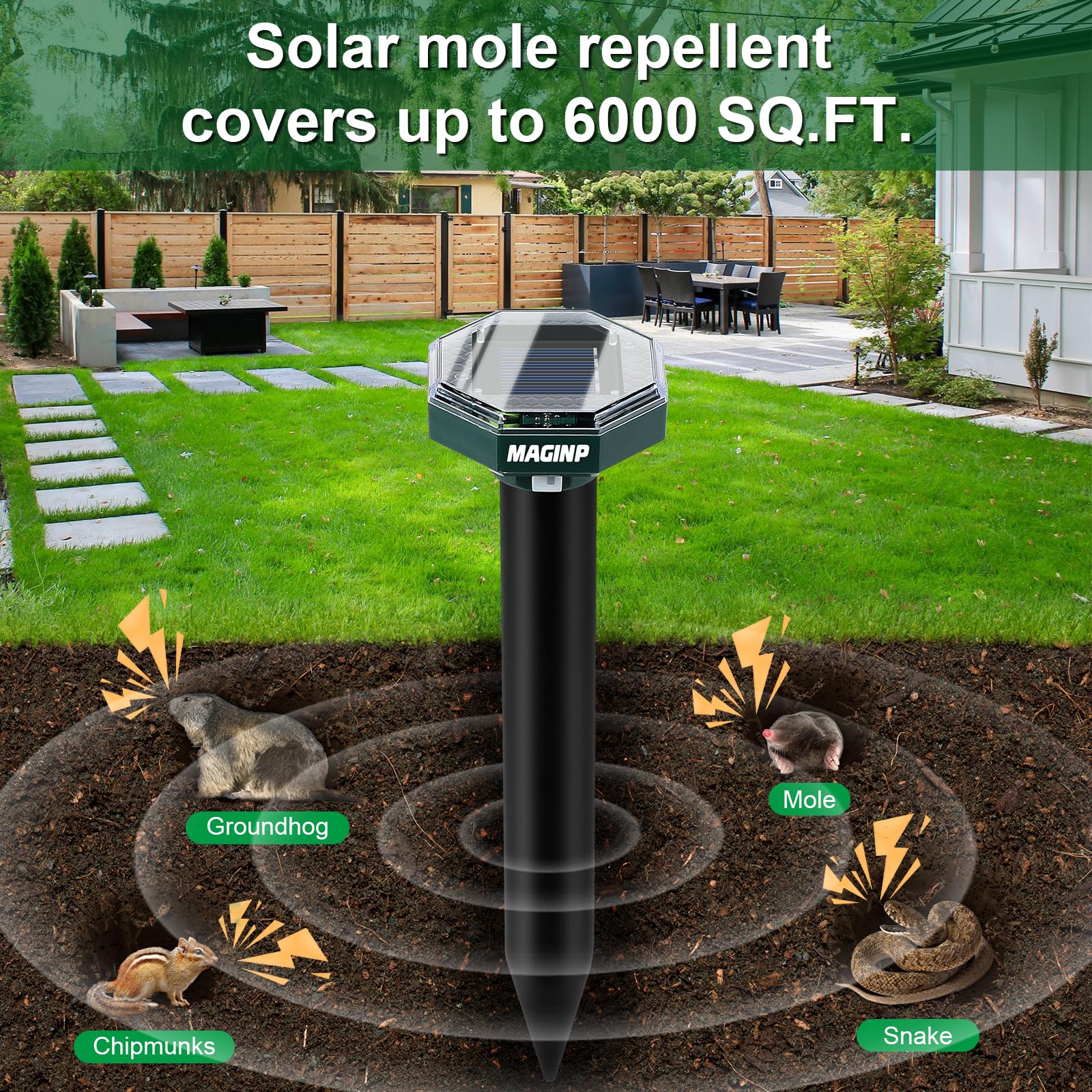 Mole Repellent Solar Powered, 12 Pack Ultrasonic Snake, Waterproof Solar Mole Repeller for Garden & Yard