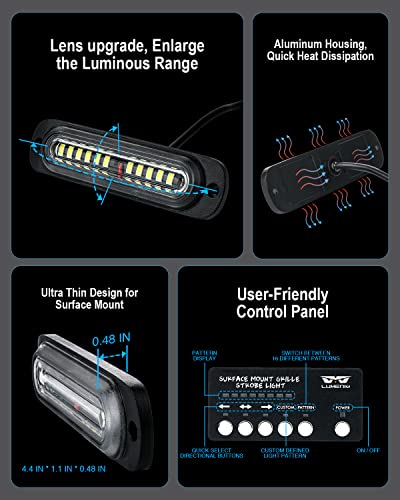 LUMENIX White Green LED Surface Mount Strobe Flashing Lights Kit w/Control Box, 8PCS Grille Side Marker Emergency Warning Caution Light for Vehicles Trucks SUV Cars Vans (Ultra Slim Sync Feature)