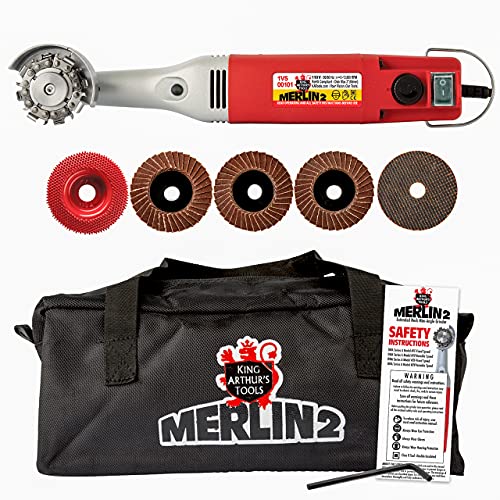 King Arthur's Tools Universal Carving Set, MERLIN2 Handheld Variable Speed Mini Angle Grinder Power Tool with 6 Accessories â For Woodworking, Cutting, Sanding, Grinding, Carving, Engraving # 10005