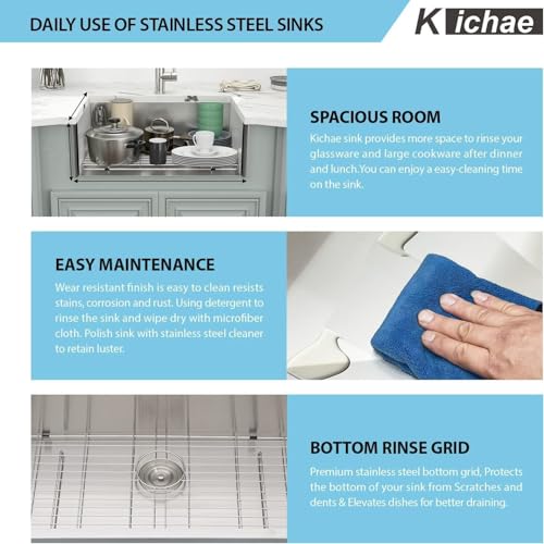 Kichae 30 Inch Farmhouse Sink Stainless Steel, Apron Front Farm Sink for Kitchen, Undermount Workstation Sink with Integrated Ledge, 30x22 Deep Single Bowl Kitchen Sink with Accessories