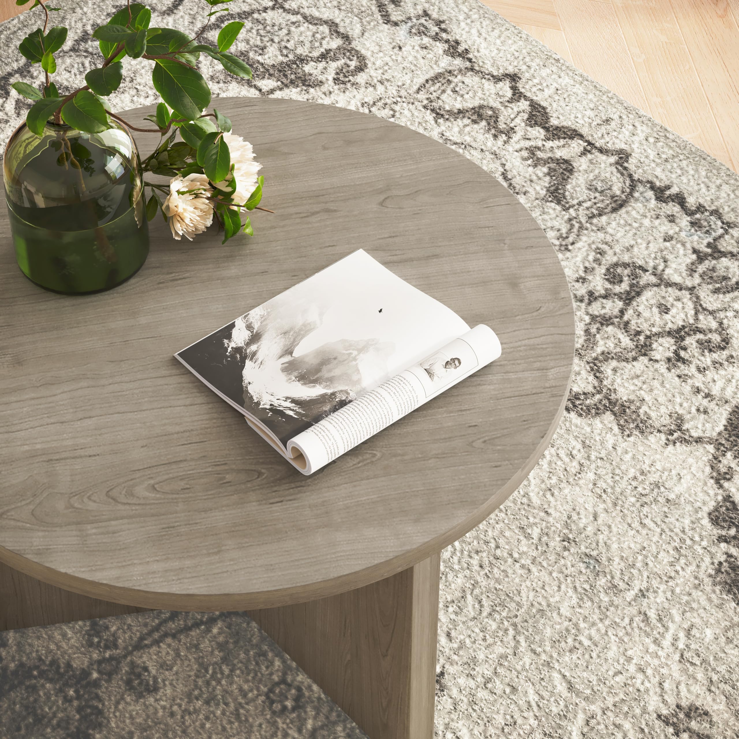Luoxiao Coffee Table for Small Space, Minimalist Modern Table for Living Room, Durable & Sturdy Small Round End Table with Adjustable Feet Pads, Wood