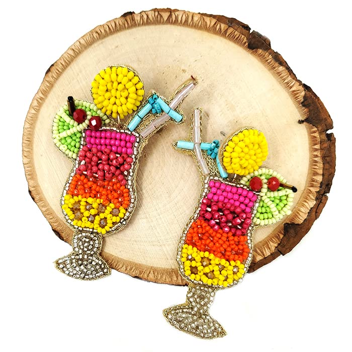 Emulily Beaded Cocktail Glass Post Earrings Handmade Cocktail Earrings Malibu Sunset Cocktail Earrings