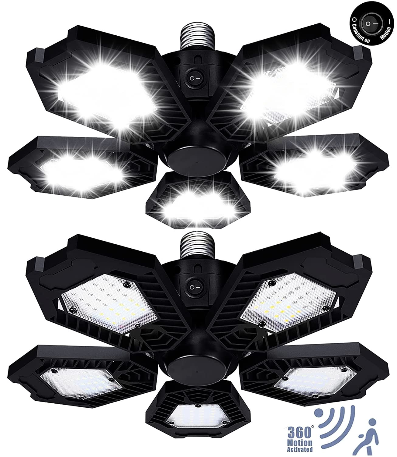 Led Garage Lights, Motion Sensor Garage Light 2 Pack, UL Listed 150W 15000LM Garage Lights Ceiling Led, Ultra Bright Motion Activated Garage Light with 5 Adjustable Panels for Attic, Basement
