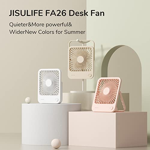 JISULIFE Small Desk Fan Battery Operated Small Fan,180° Foldable Portable Fan, 4 Speeds Adjustable Ultra Quiet for Home Office Travel Outdoor-White