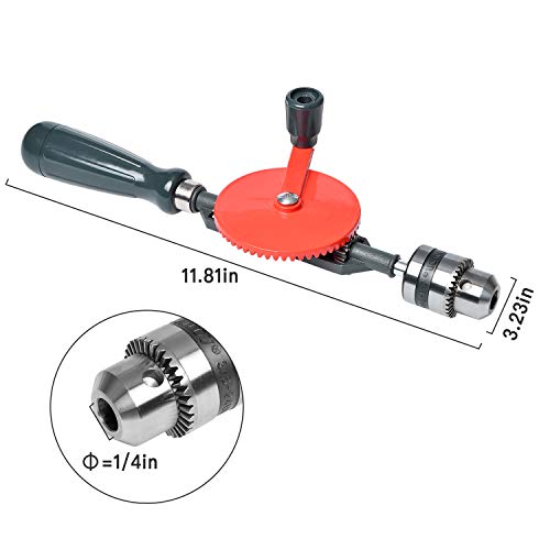 Hand Drill Akamino Powerful and Speedy Manual Hand Drill With Anti Slip Handle and S/S cast 5 Pieces Jaw Chucks for Wood Plastic Acrylic