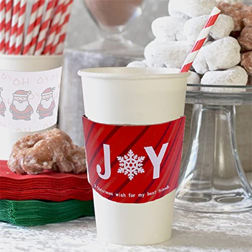 DSHE Holiday Christmas Coffee Cup Sleeve 30 Packs Tea Cup Sleeves Paper Disposable Sleeves for Party 12,16 oz Cup Jacket (Xmas)