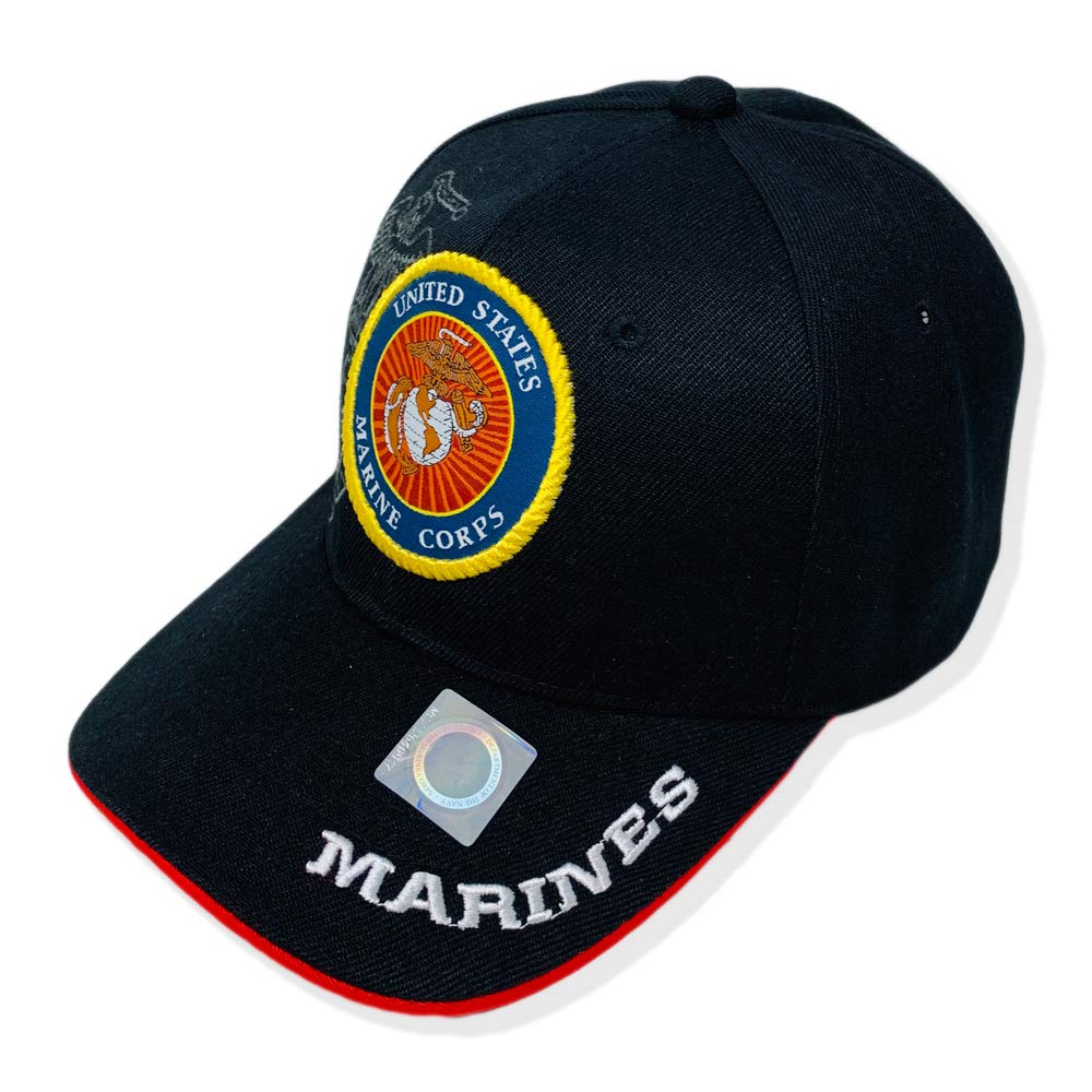 DANKONG U.S. Marine Hat -Official Licensed US Military 3D Embroidered Baseball Cap with Size Adjustable Hoop and Loop Closure for Men and Women - Circle Marine Logo - Black