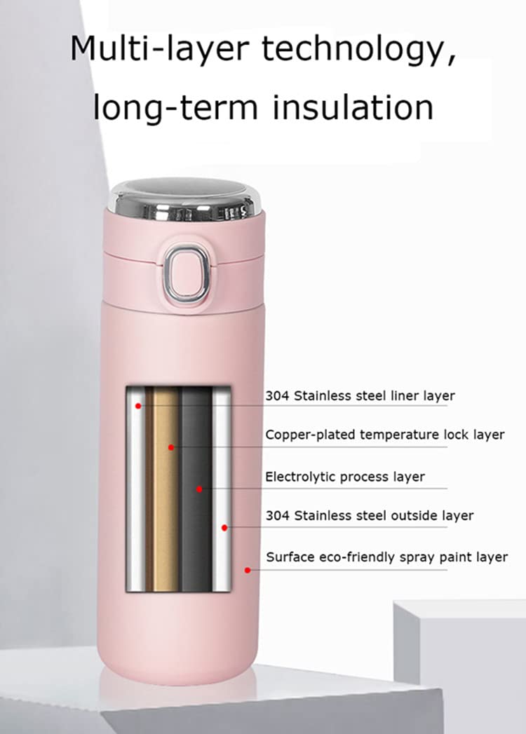 GABERG Water Coffee Bottle Double Wall Vacuum Insulated Bottle Smart with Led Temperature Display (Beige)