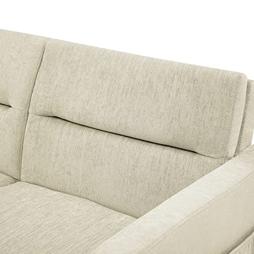 Linen Upholstered Loveseat Sleeper Sofa w/Side Storage Pockets, 54.5" 2-Seaters Sofá with Pull-Out Couch Bed with 2 Pillows & Adjustable Backrest for Living Room Apartment Office Small Space, Beige