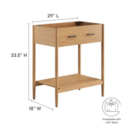 Modway Zaire 30” Mid-Century Bathroom Vanity Cabinet Washstand in Natural, (Sink Basin Not Included), 30 Inches