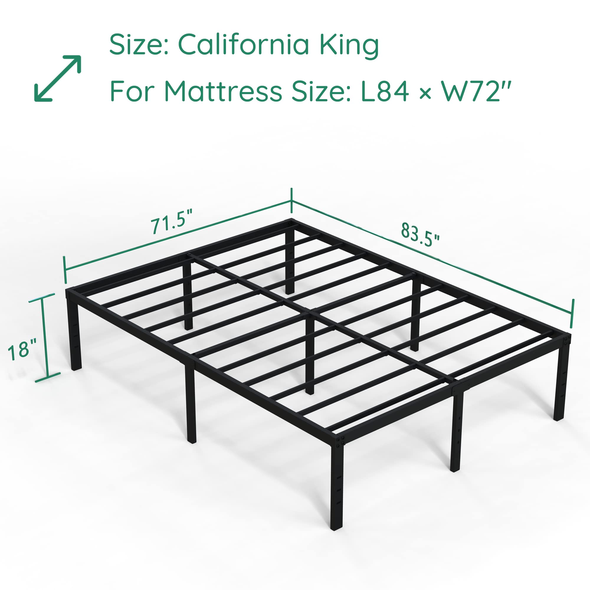 DiaOutro 16 Inch California King Bed Frames Heavy Duty Metal Platform No Box Spring Needed, Maximum Storage, Easy to Assembly, Noise Free, Black