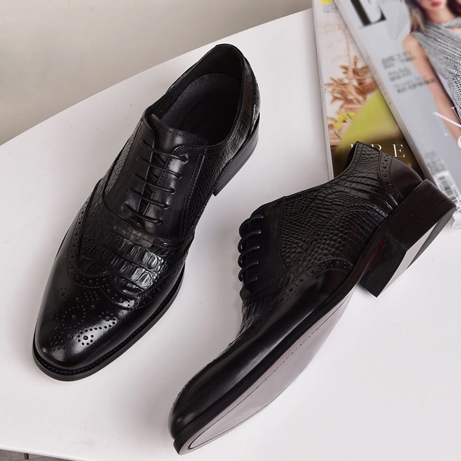 FASDNENDYS Fashion Style Men's Breathable Comfortable Business Lace Up Work Leisure Solid Color Leather Mens Shoes Leather Winter Black