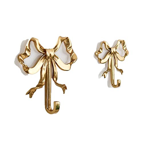 PXYWSWD Home Decorative Hook for Hanging Bow-Knot Brass Hook for Towels Wall Hooks for Hanging Hook for Coat Hat Multi-Purpose Hooks (Color : Gold, Size : Pack of 2)