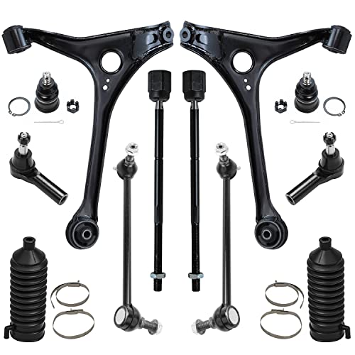 Detroit Axle - Front 12pc Suspension Kit for 98-07 Ford Taurus 98-05 Mercury Sable 2 Lower Control Arms 2 Ball Joints 2 Sway Bars 4 Tie Rods 2 Boots 1998 1999 2000 2001 2002 2003 2004 2005 Replacement