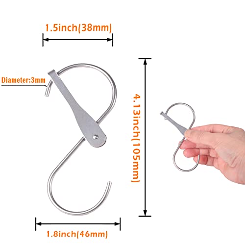 XCISSON S Hooks for Hanging Closet, Stainless Steel S Shaped Hooks with Safety Buckle Design, Heavy Duty S Hanger Hooks for Kitchen, Bathroom, Garden - 4.1 inch - 4 Pack