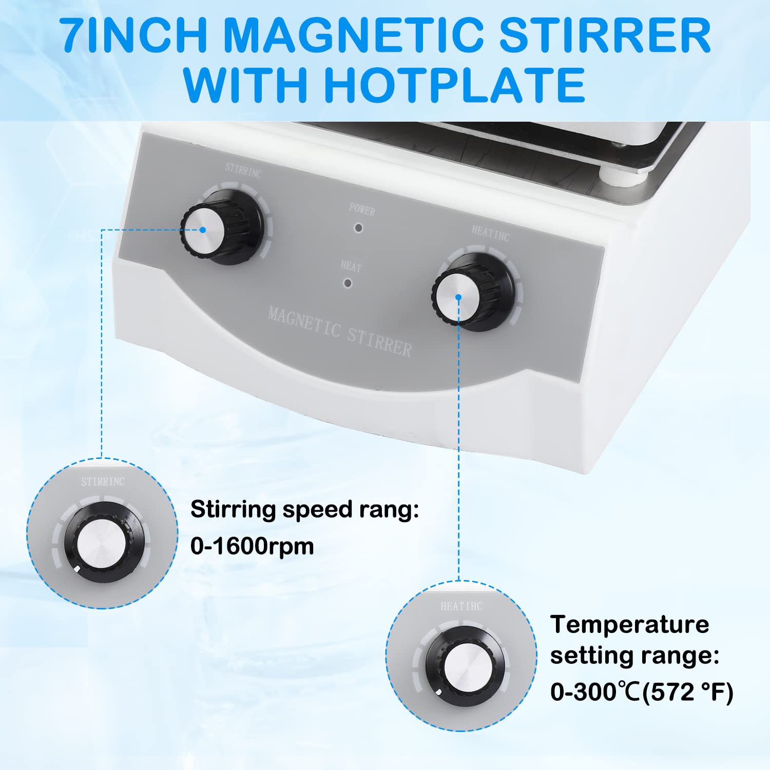 Hot Plate Magnetic Stirrer 3000ml, 7 Inch Hot Plate Stirrer with Stirring Bar&Support Stand, Max 300℃(572°F), 0-1600rpm, Magnetic Stirrer Hot Plate Mixer for Lab Heating and Mixing