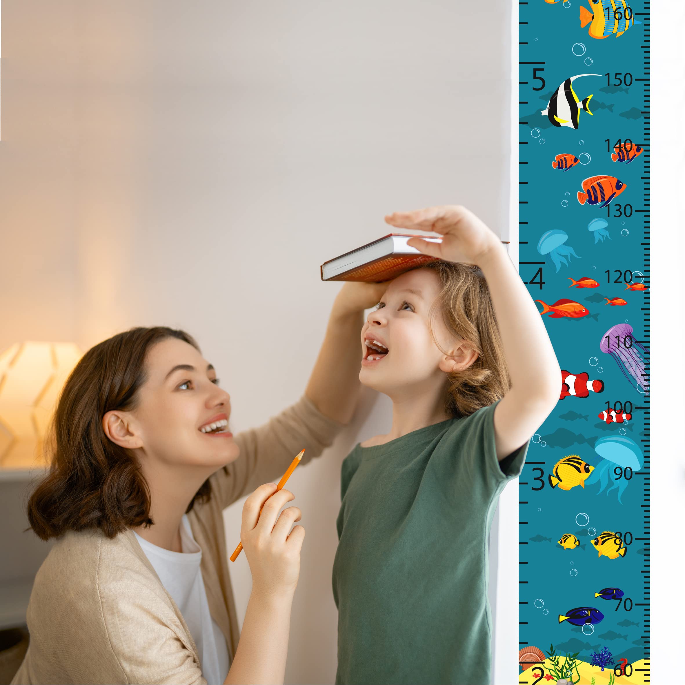 Growth Chart for Kids, Removable Canvas Wall Hanging Measurement Baby Height Growth Chart Ruler,Natural Wood Frame (Design 2)