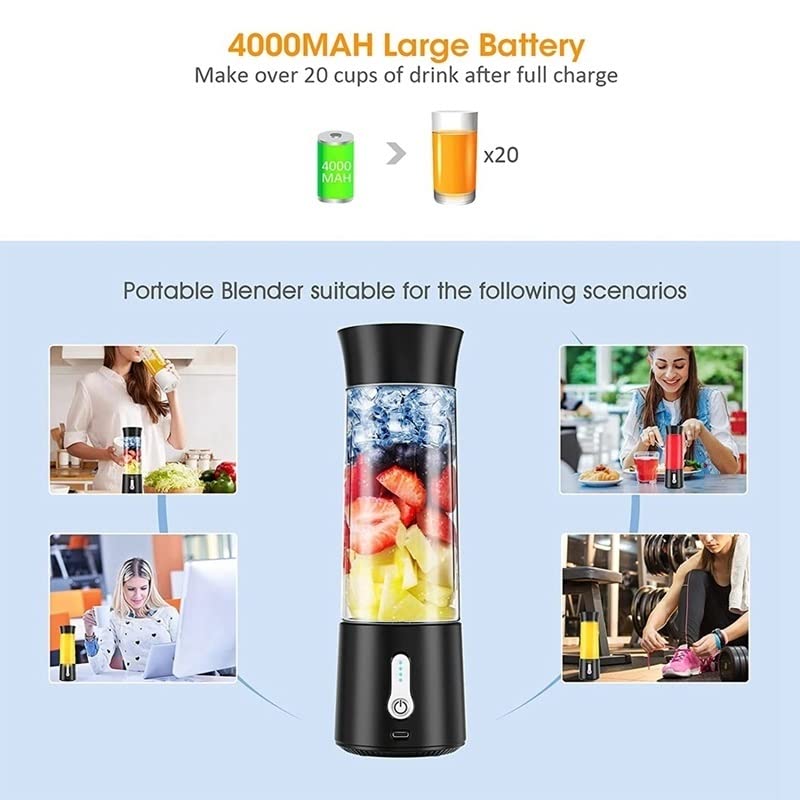 SRLIWHITE Portable Blender, Rechargeable Blender With 500Ml Bottle, Waterproof Blender For Milkshakes And Smoothies Small Juicer (Color : Black)