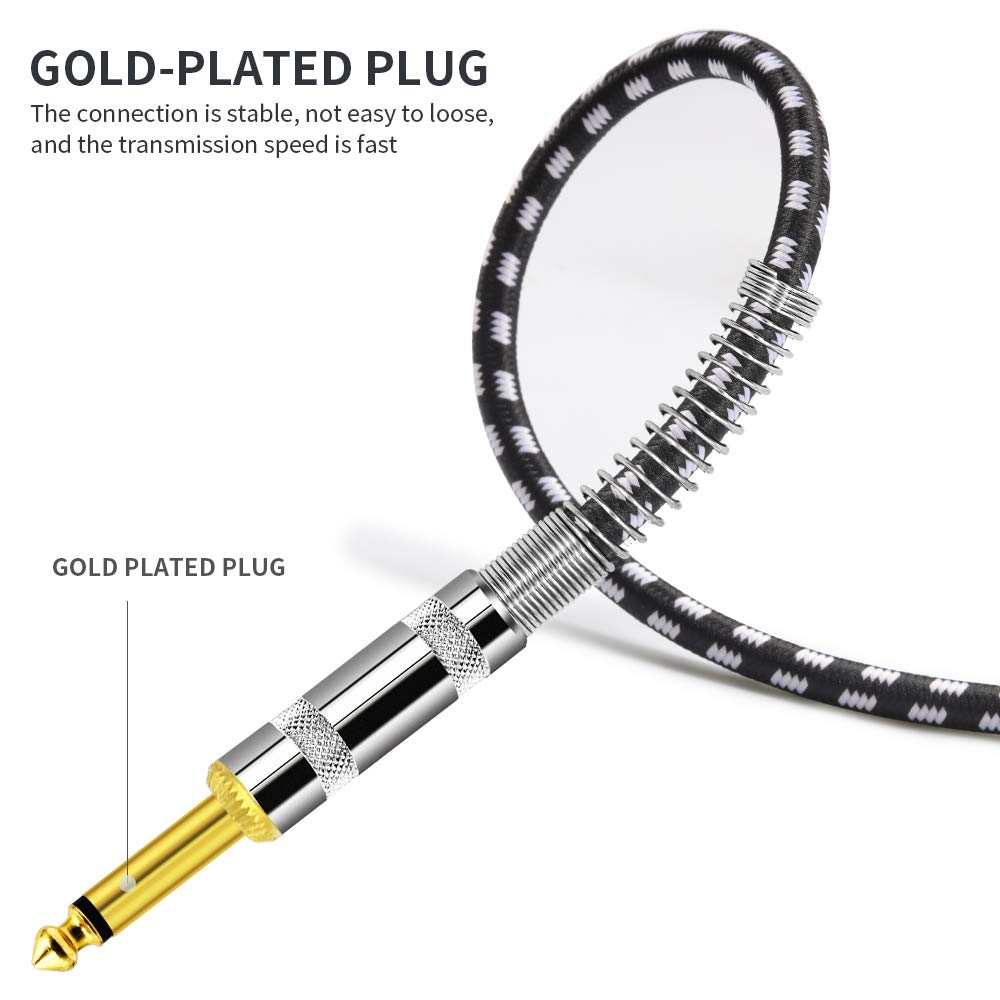 Disino USB Guitar Cable,USB Male to 6.35mm 1/4" TS Mono Electric Guitar Audio Cable Connector Cord Adapter for Instruments Recording Singing - 6FT